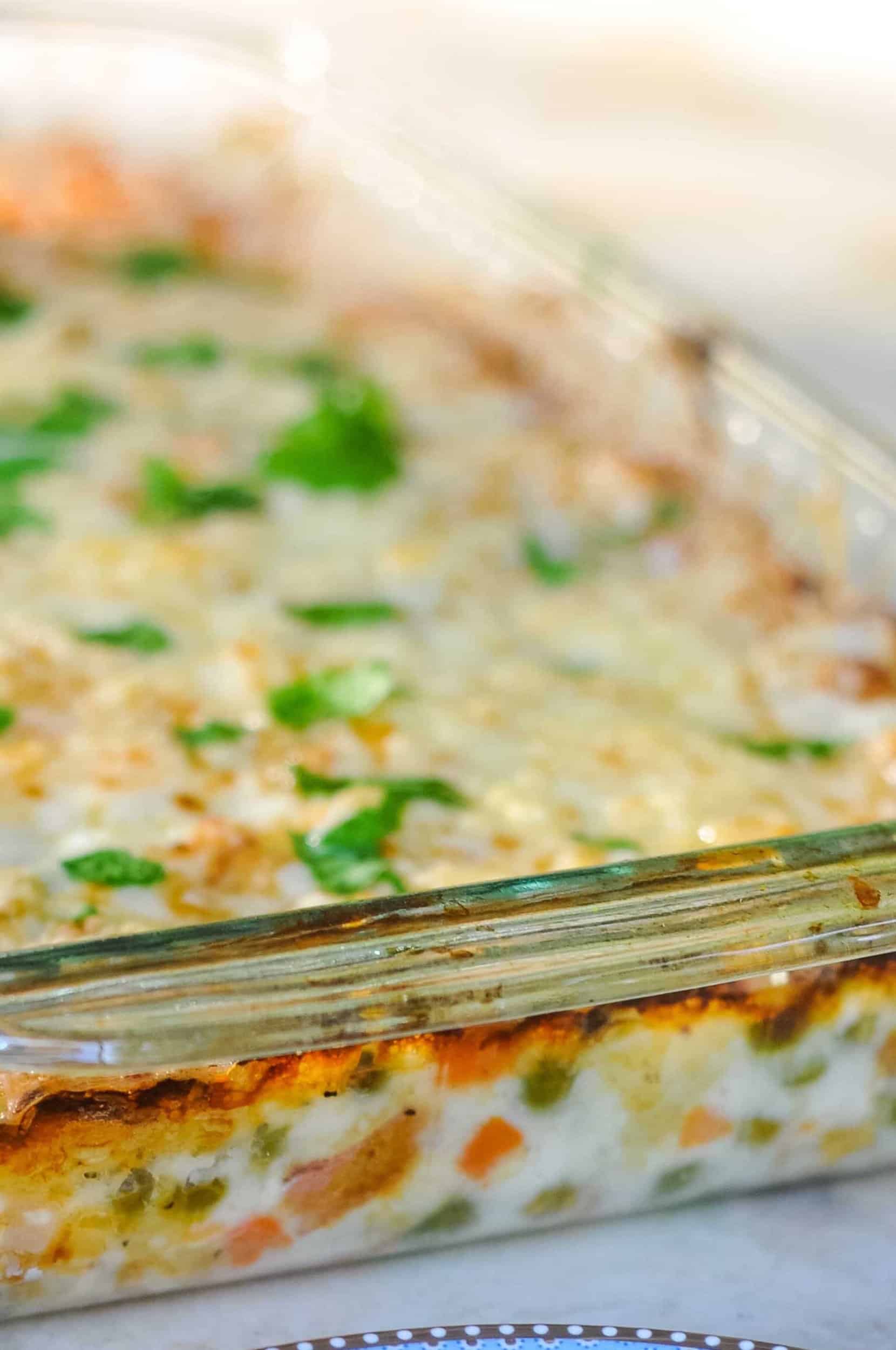 Cheesy Crustless Chicken Pot Pie Casserole (gluten-free!)