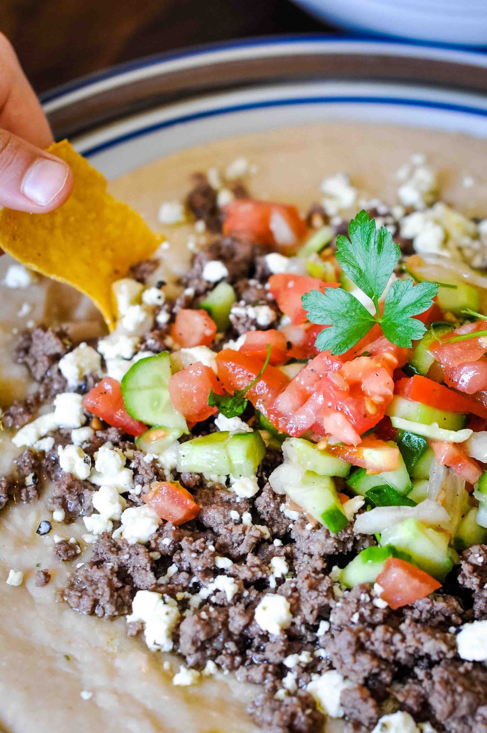 Mediterranean White Bean Hummus with Beef & Feta (no tahini necessary)
